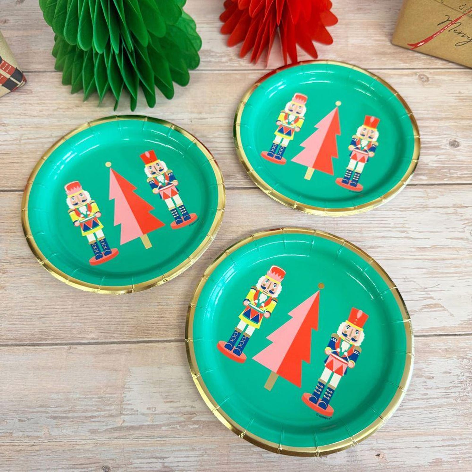 8 Vibrant Small Christmas Nutcracker Dessert Plates, Holiday Partyware ...