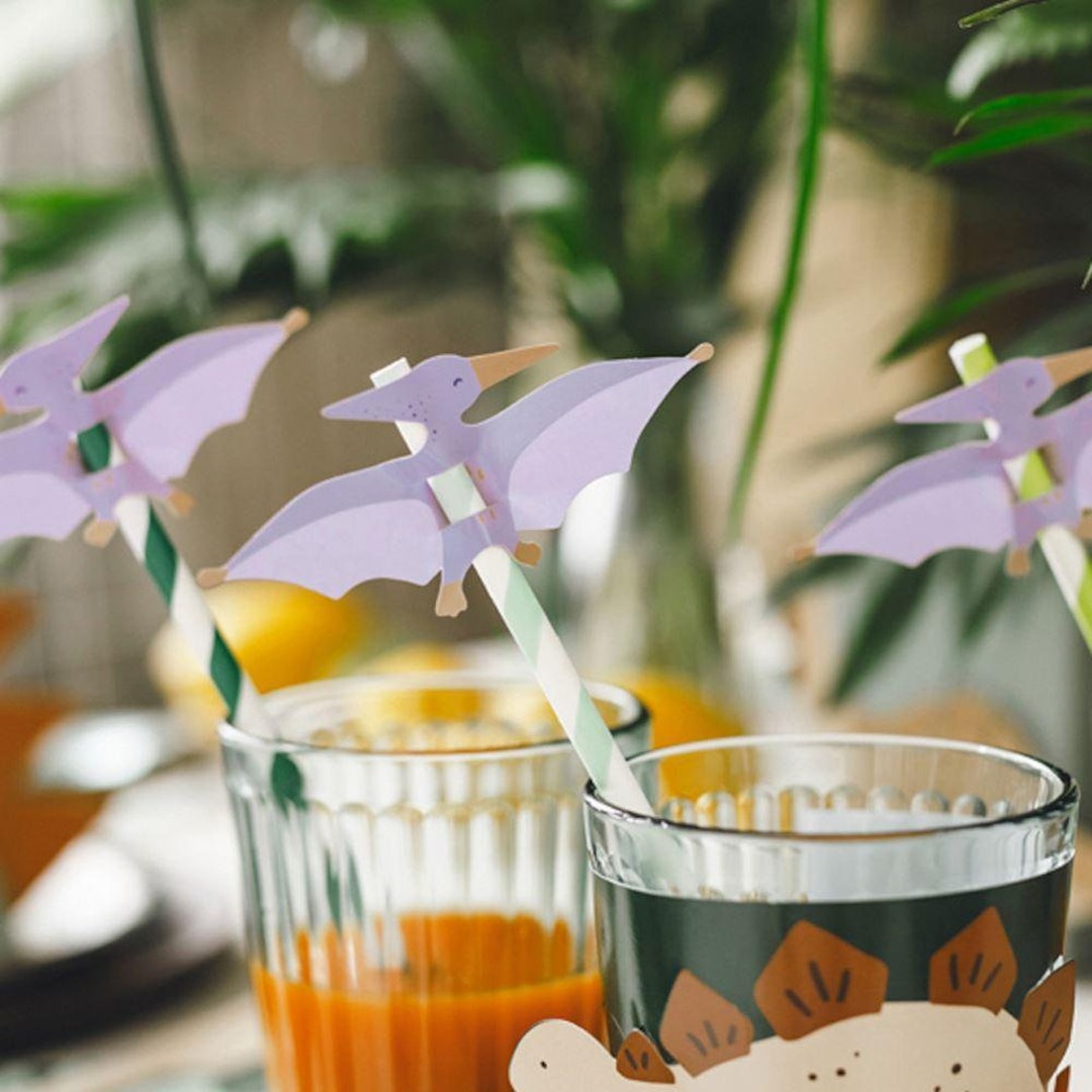 6 Pterodactyl Dinosaur Paper Straws, Dinosaur Birthday Party Tableware ...
