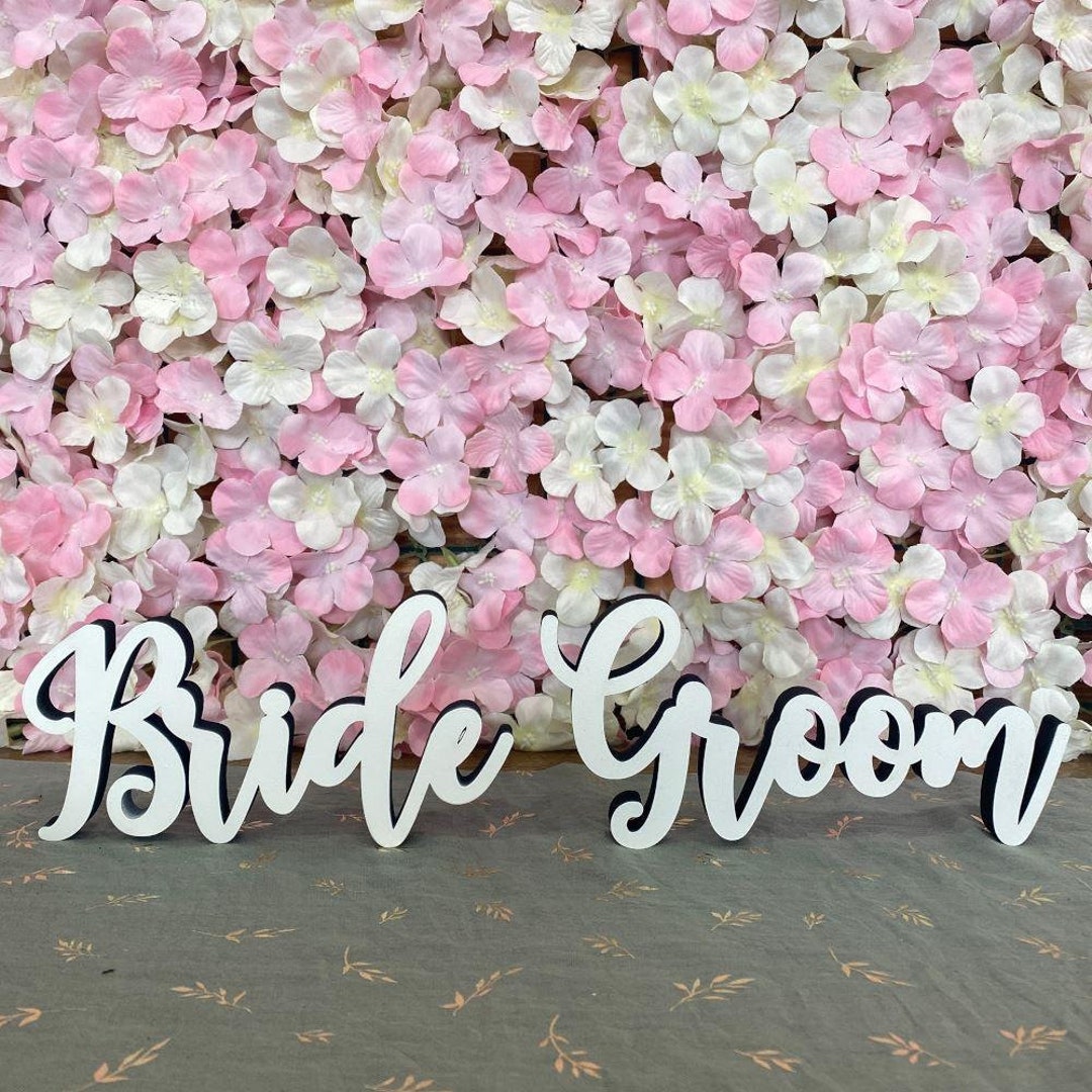 Bride and Groom Standing Signs, Wooden Wedding Top Table Decorations ...