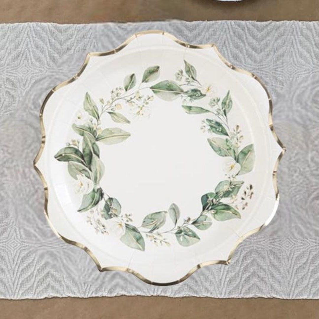8 Green Botanical Leaf Paper Plates With Gold Foil, Afternoon Tea Party ...