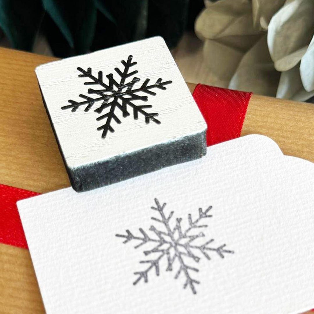 Square Snowflake Rubber Ink Stamp, Christmas Crafts, Festive Wooden ...