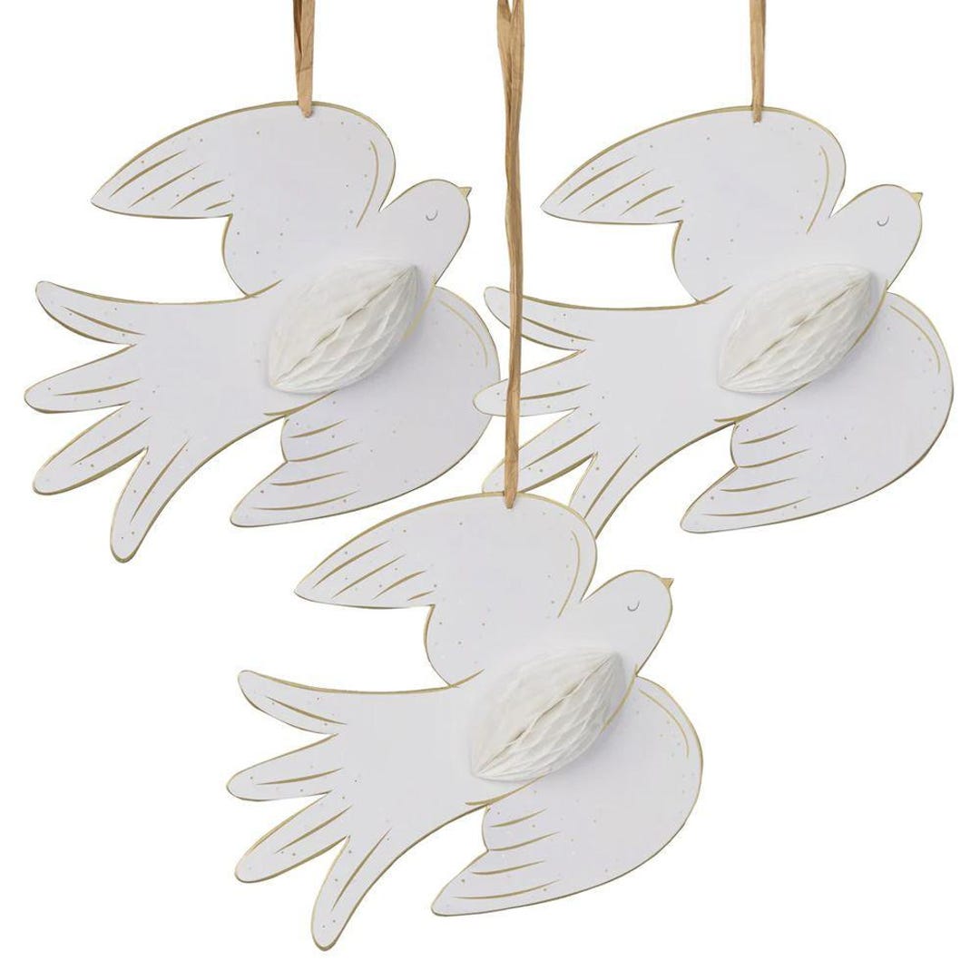 3 White Dove Honeycomb Hanging Decorations, Christmas Bird of Peace ...