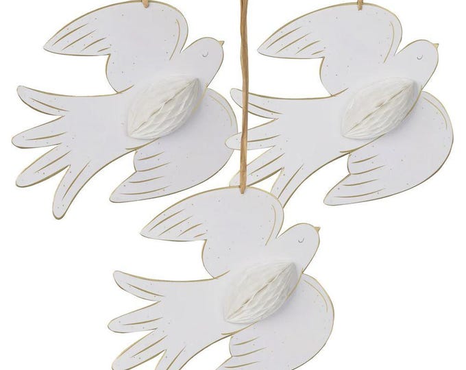 3 White Dove Honeycomb Hanging Decorations, Christmas Bird of Peace ...