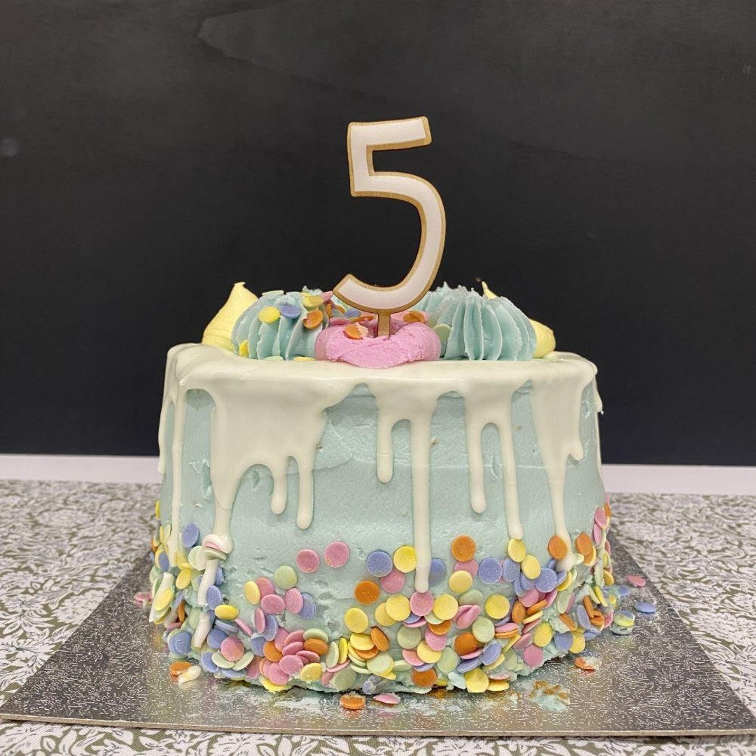 Number 5 Birthday Cake Topper, Wood and Acrylic Cake Decoration, Age ...