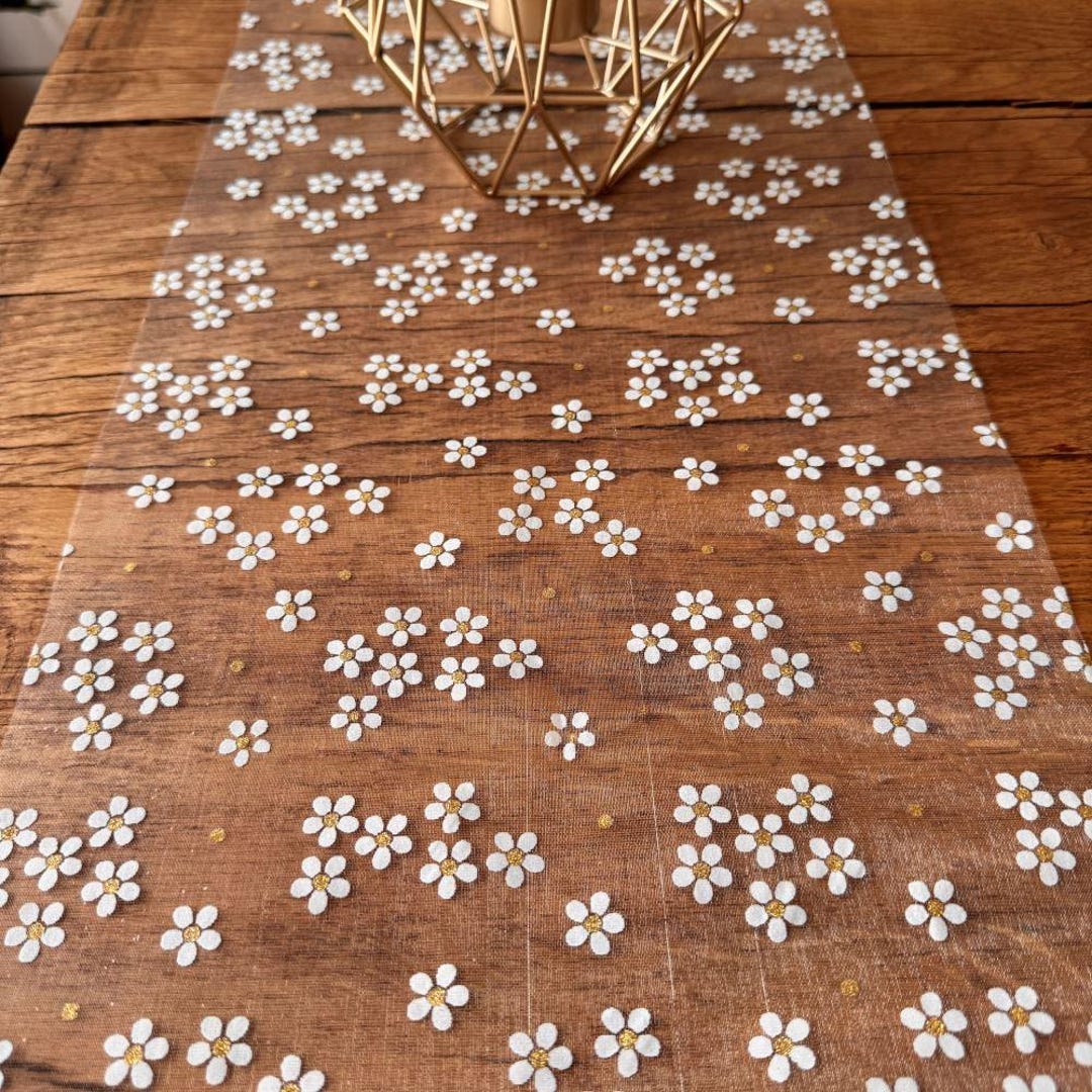White Gold Glitter Daisy Table Runner Party Table Decor Floral ...