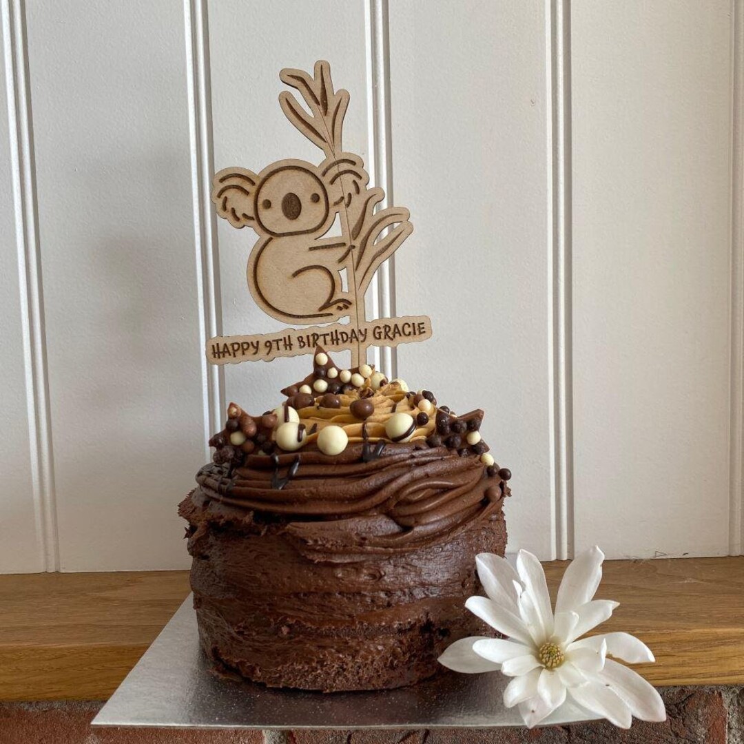 Wooden Personalised Koala Cake Topper, Childrens Animal Birthday Party ...