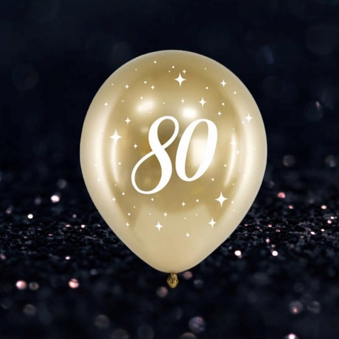 6 Glossy Gold 80th Birthday Party Balloons, Gold Birthday Party, 80th ...