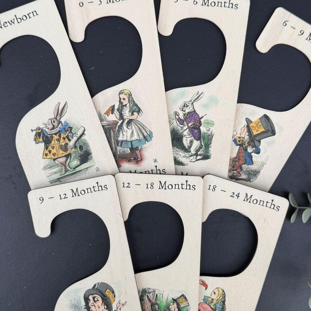 7 Alice in Wonderland Nursery Hangers, Baby Clothes Dividers, New Born ...