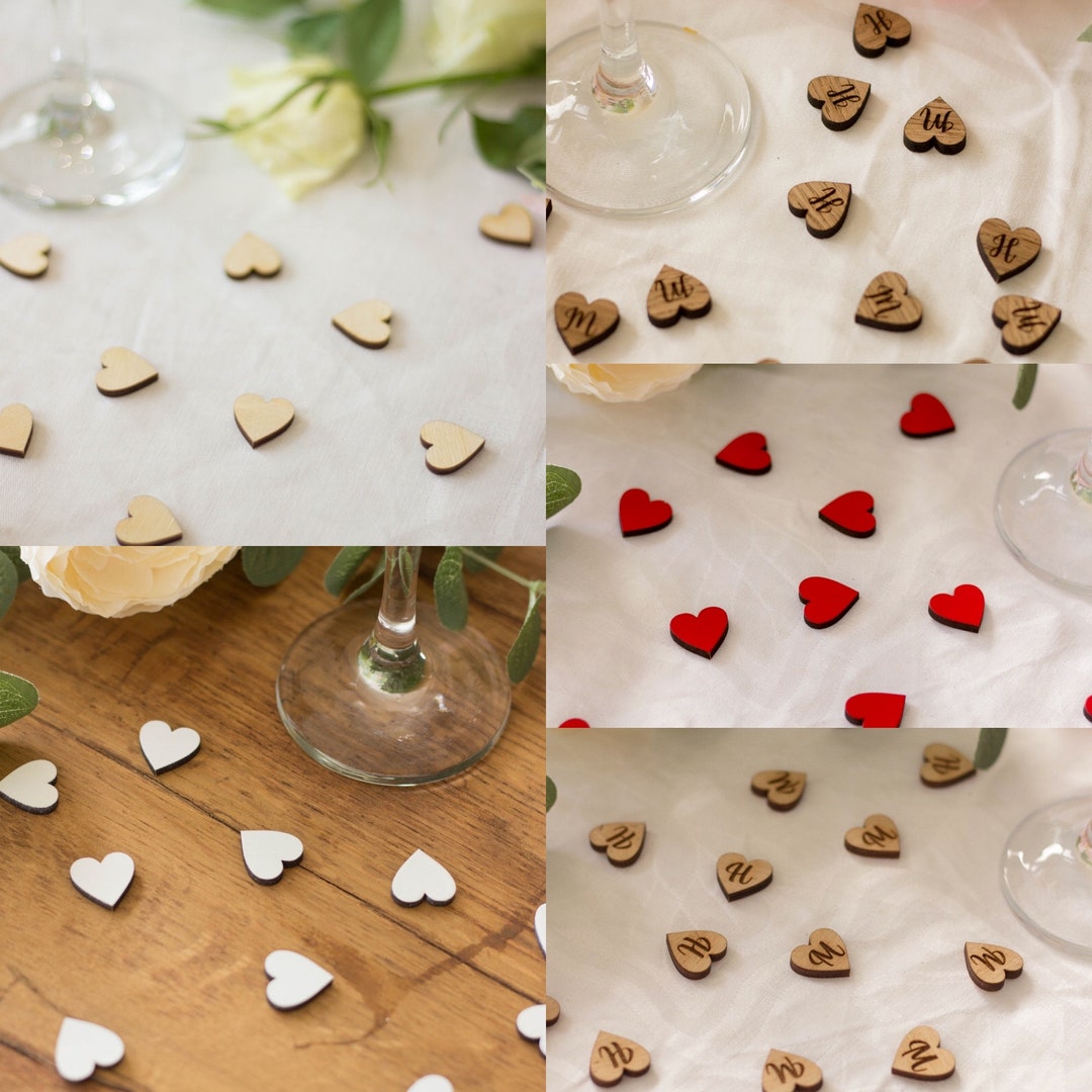 Wedding Table Heart Confetti, Personalised Wooden Heart Scatters ...