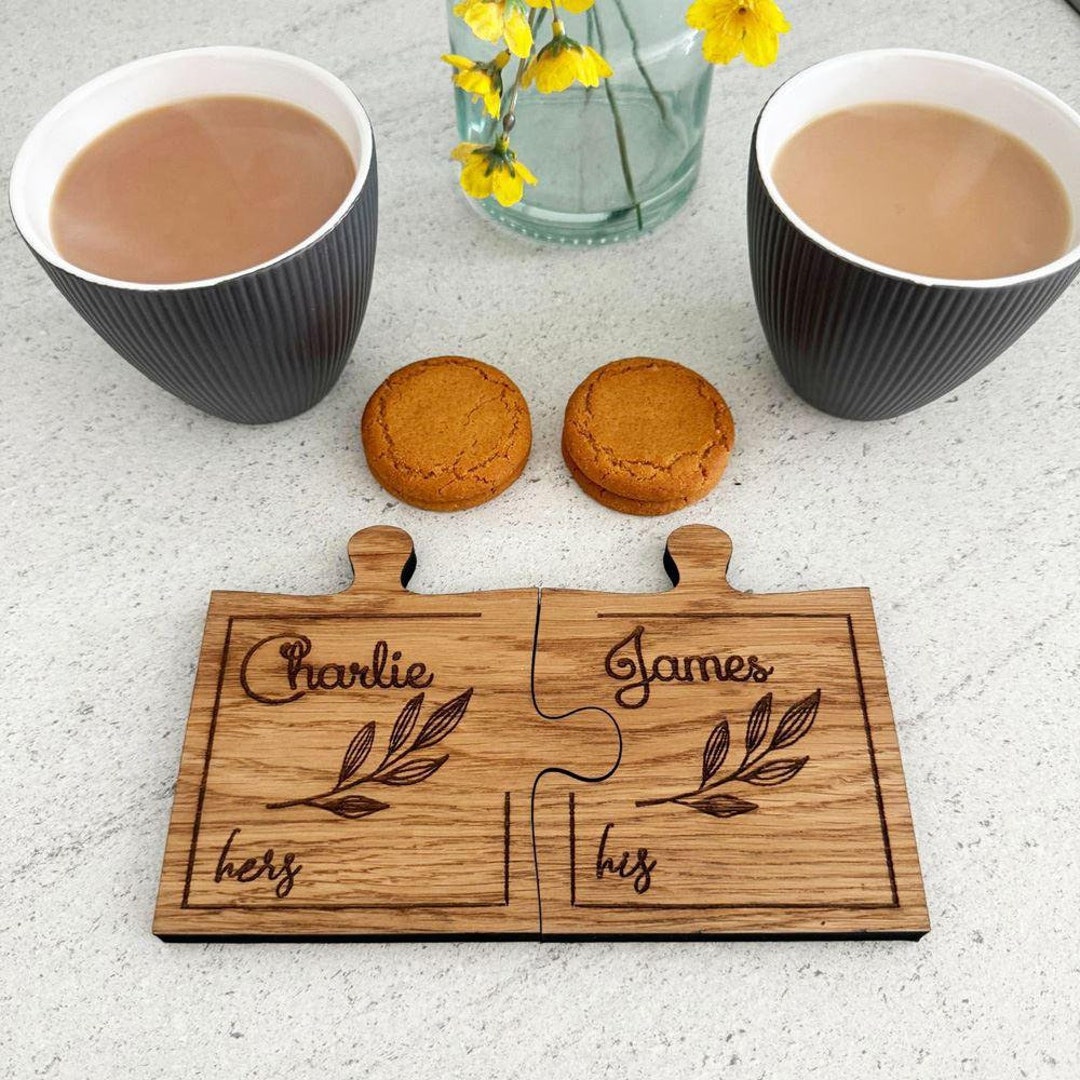 Personalised Engraved Couples Coaster Set With Names, Wooden Coaster ...