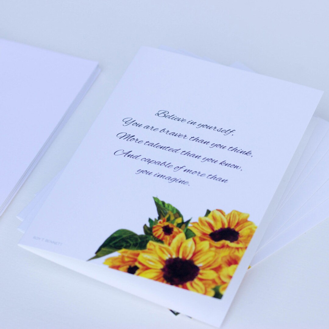 6 Charity Notecards, Sunflower Greetings Cards, Believe in Yourself ...