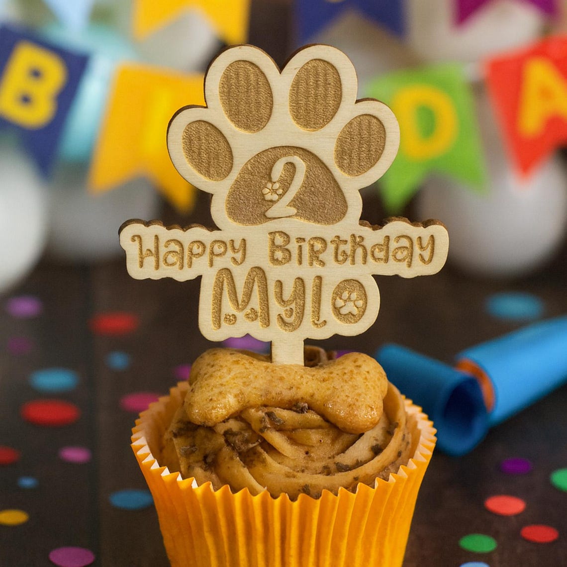 Dog Birthday Cupcake Topper, Personalised Cake Topper for Dogs, Puppy ...
