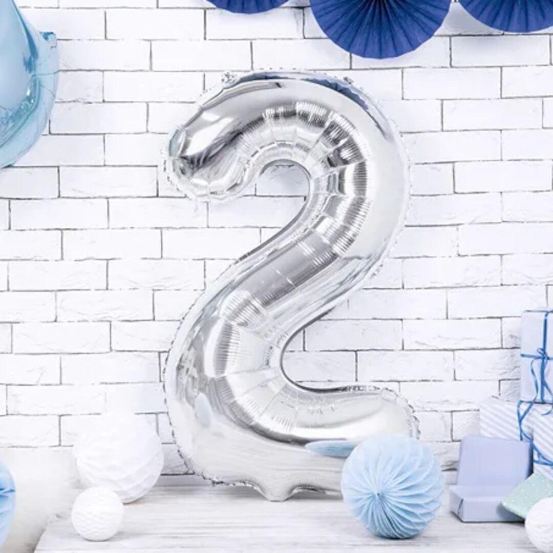 Jumbo Metallic Silver Number 2 Balloon, Giant Birthday Number Balloon ...