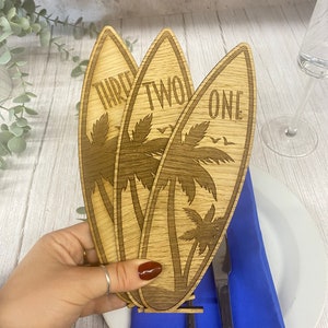 Surfboard Table Numbers, Wooden Beach Theme Wedding Centrepiece ...