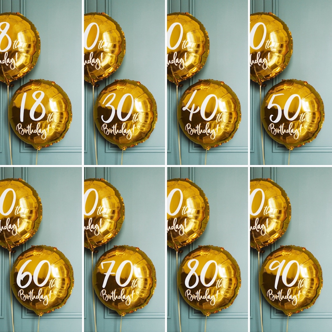 Gold Age Birthday Balloons, 18th 30th 40th 50th 60th 70th 80th 90th ...