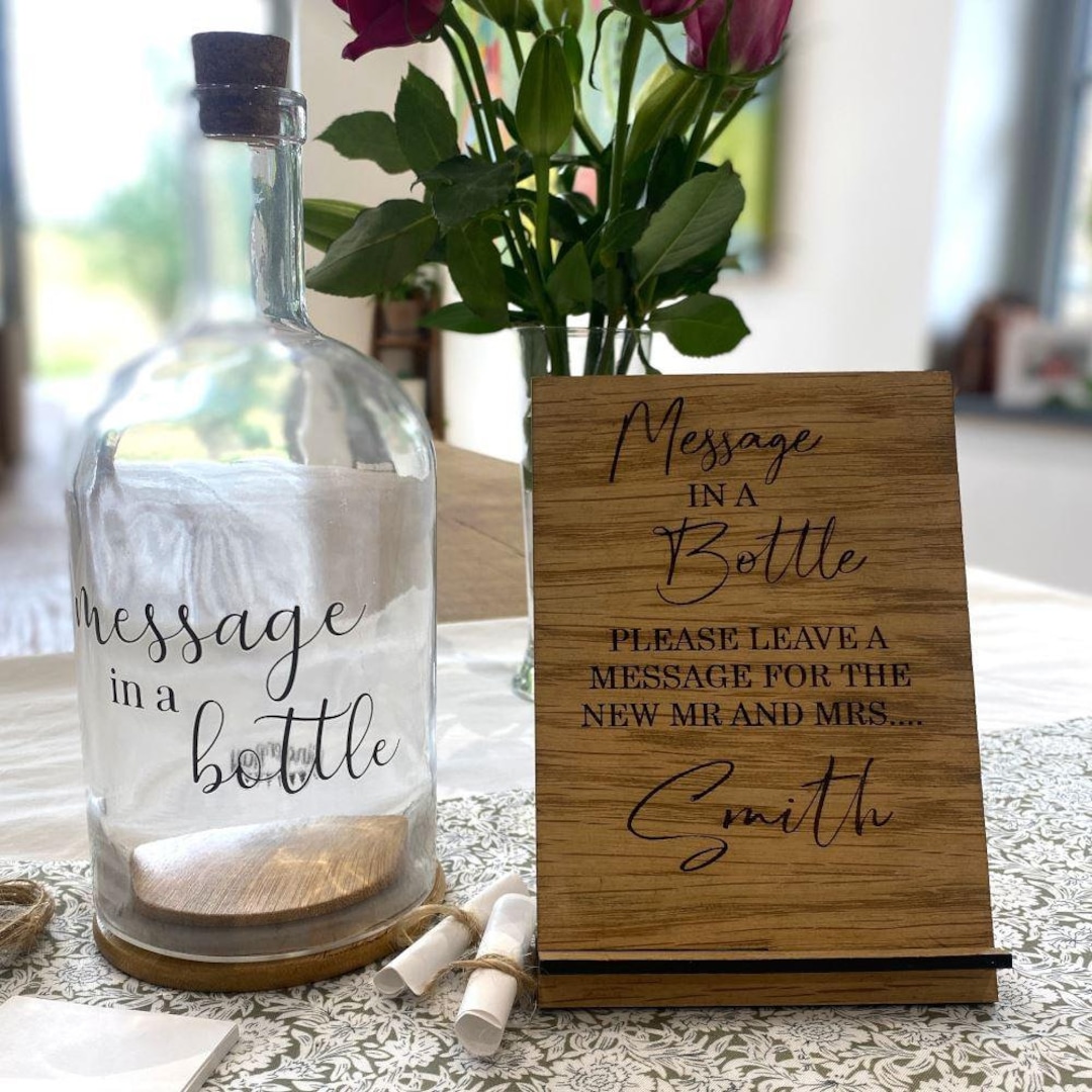 Message in A Bottle Wedding Guest Book With Personalised Wood Sign ...