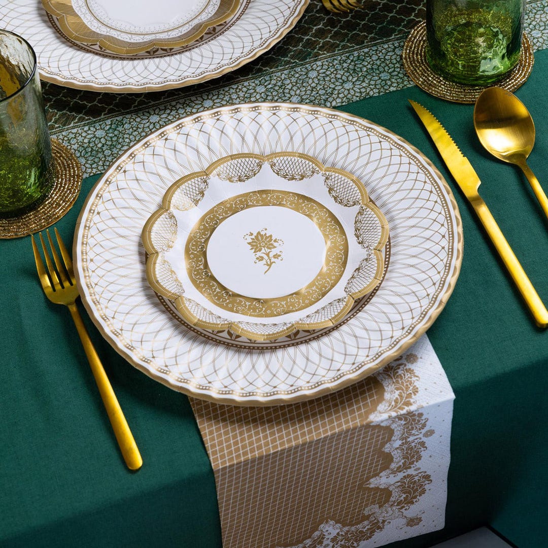 12 Small Gold Floral Paper Plates, Dessert Party Plates, Porcelain ...