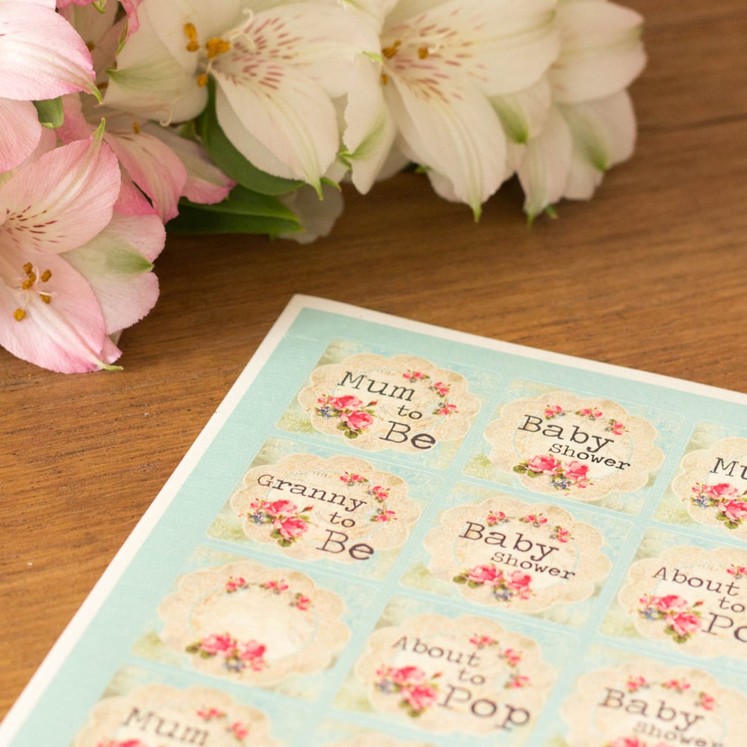 35 Floral Baby Shower Stickers, Mum to Be Stickers, Baby Shower Favours ...