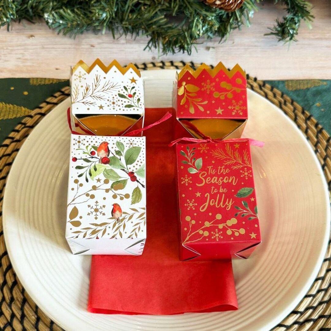 4 Square Robin Christmas Crackers, Unique Design Festive Table Decor ...