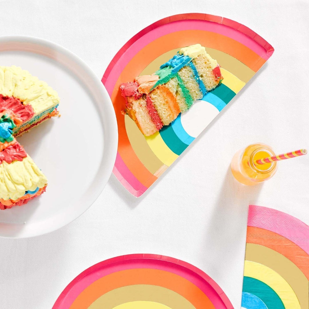 12 Rainbow Plates, Birthday Party Plates, Bright Rainbow Plates ...