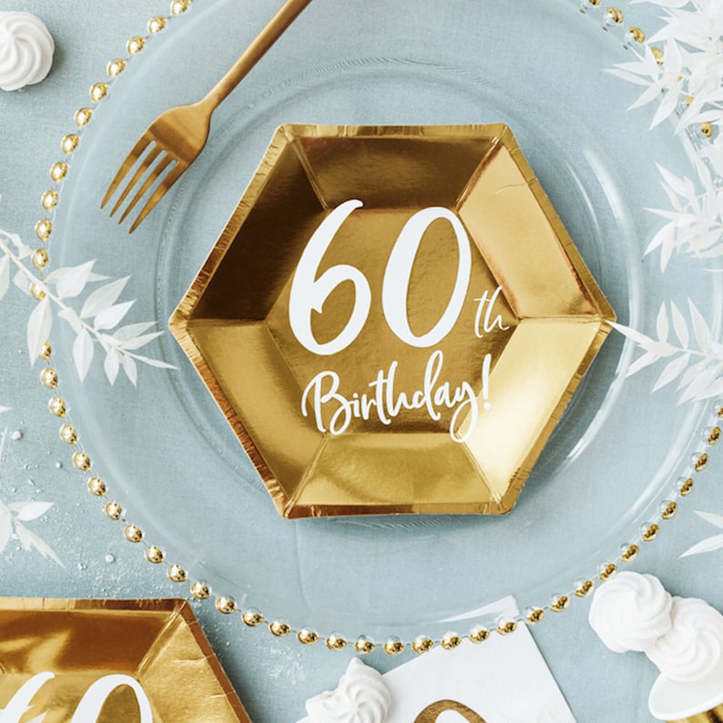 6 Gold 60th Birthday Paper Plates Party Decorations Birthday - Etsy