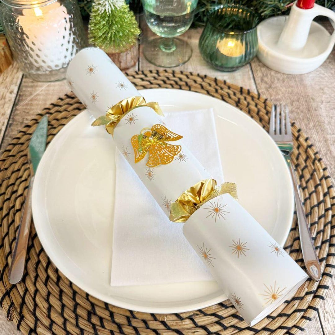 6 Luxury Gold Angel Christmas Crackers, Festive Dinner Table Decoration ...