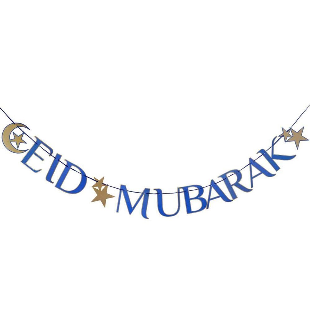 Blue and Gold Eid Garland, Eid Mubarak Party Decorations, Ramadan Party ...