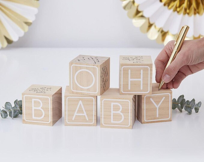 Baby Shower Wooden Building Blocks, Gold Guest Book Alternative, Oh ...