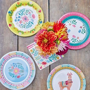 12 Floral Boho Bright Paper Party Plates, Boho Wedding Plates, Floral ...