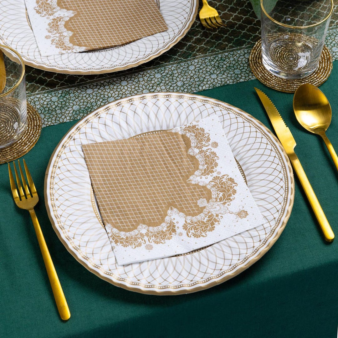 20 Gold Porcelain-effect Paper Napkins, Gold Party Napkins, Elegant ...