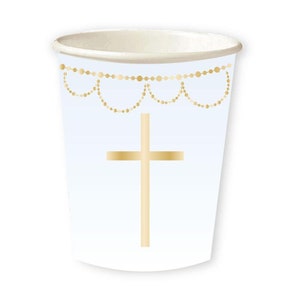 8 Blue Botanical Cross Cups, Boys Christening Party Cups, Baptism Cups ...