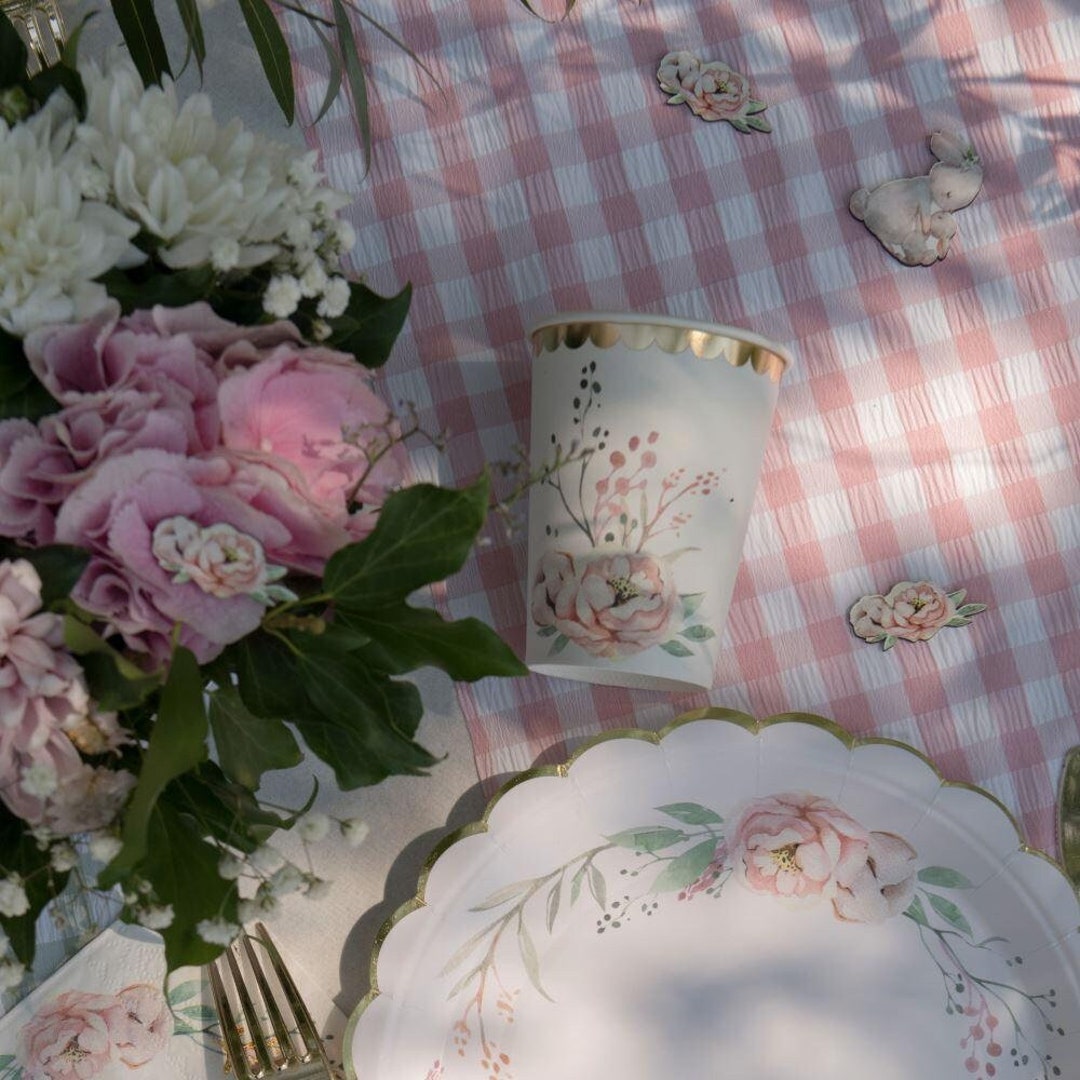 10 Pastel Colour Floral Cups, Botanical Party Tableware, Pink Gold ...