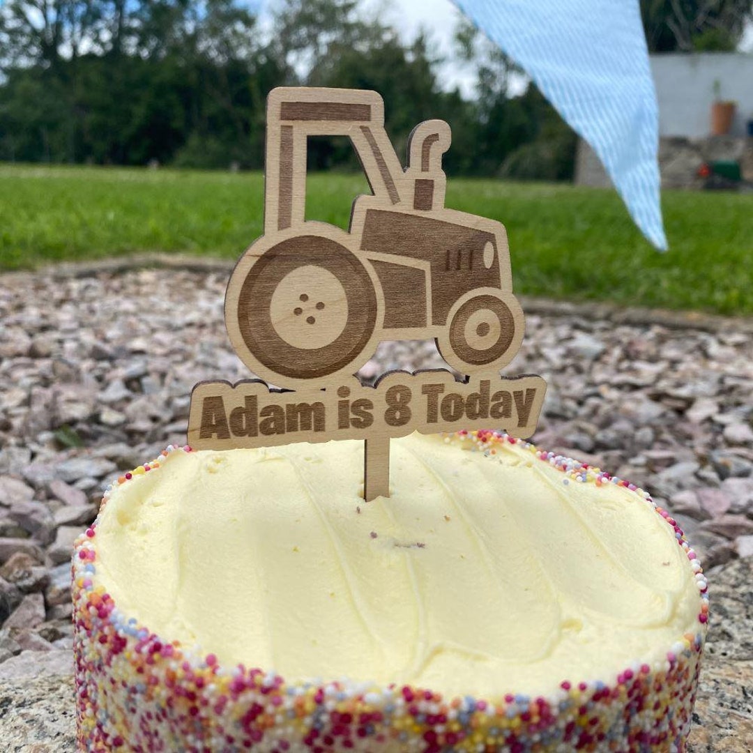 Childrens Farmyard Cake Topper, Personalised Birthday Wooden Tractor ...