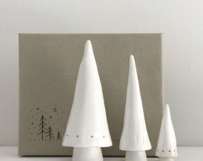 3 Porcelain Christmas Trees, Standing Festive Decorations, Christmas ...