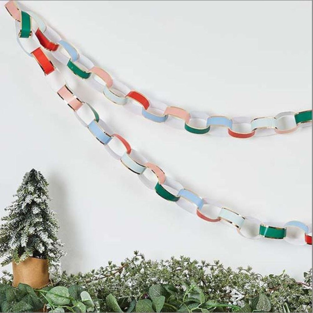 50 Christmas Gold Pastel Paper Chains, Diy Christmas Decorations ...
