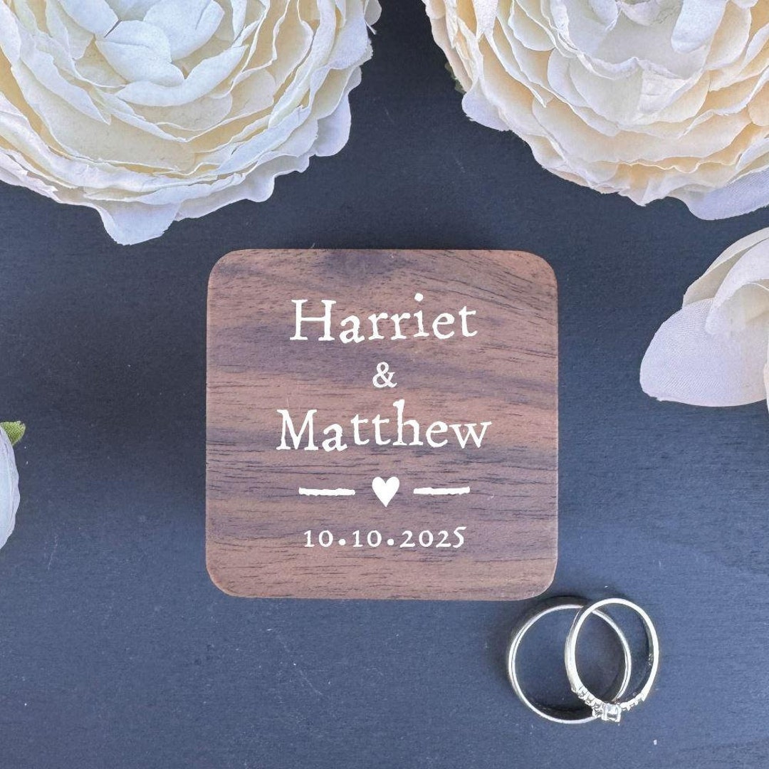 Personalized Wedding Ring Box, Custom Engagement Wood Square Ring Box ...
