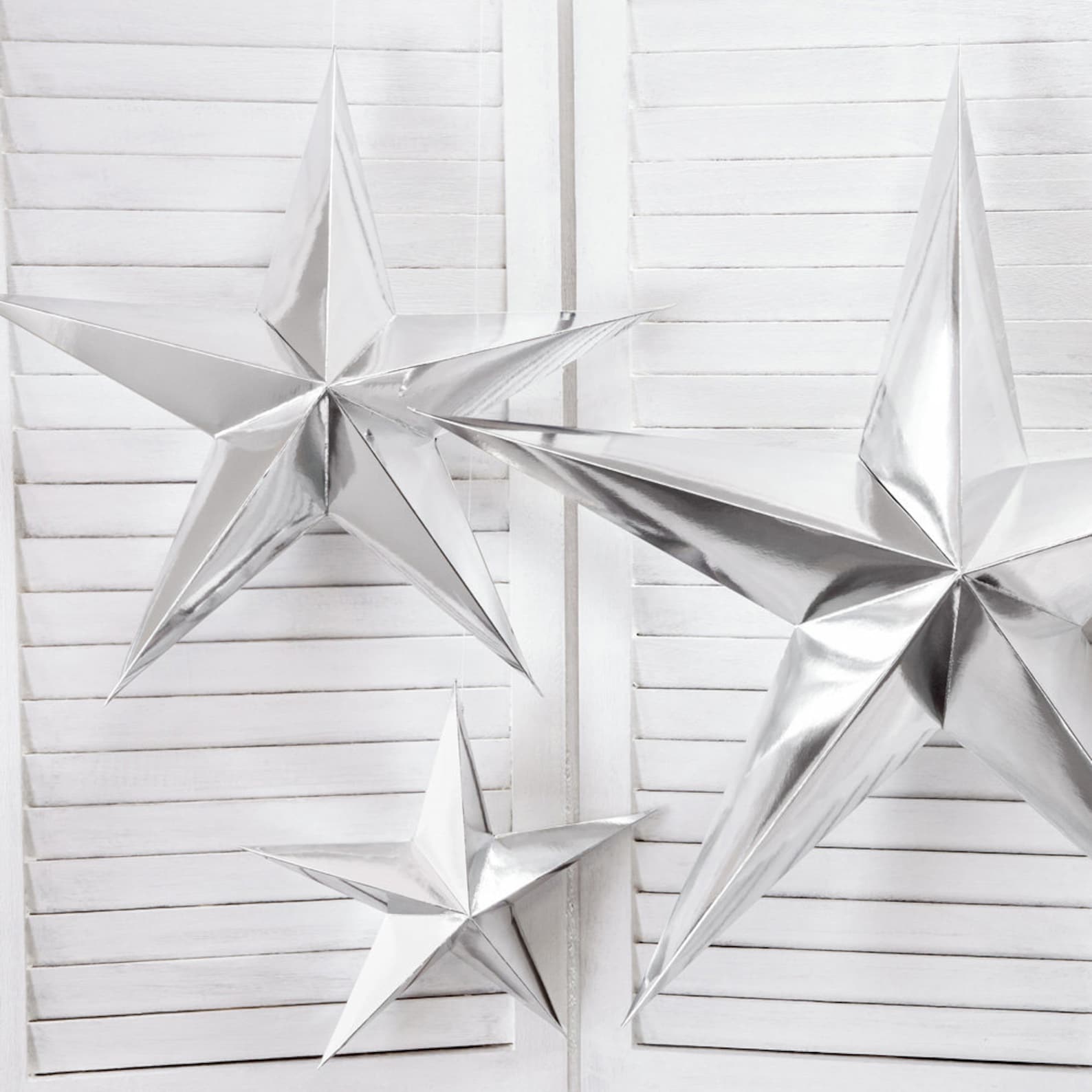 Silver Paper Hanging Star Decoration, Christmas Silver Star Decorations ...