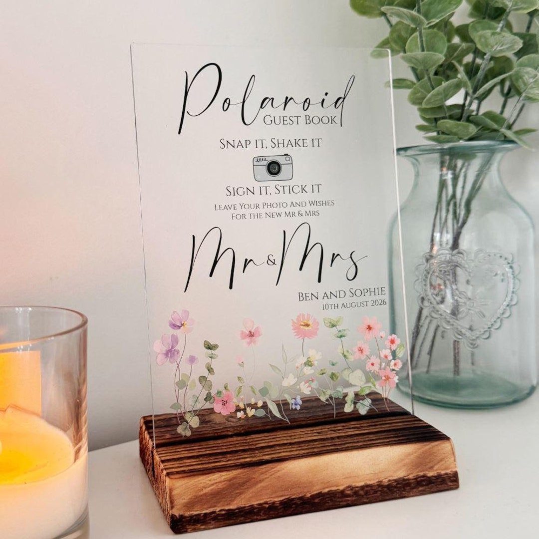 Personalised Photo Guest Book Sign, Floral Polaroid Snap It Shake It ...