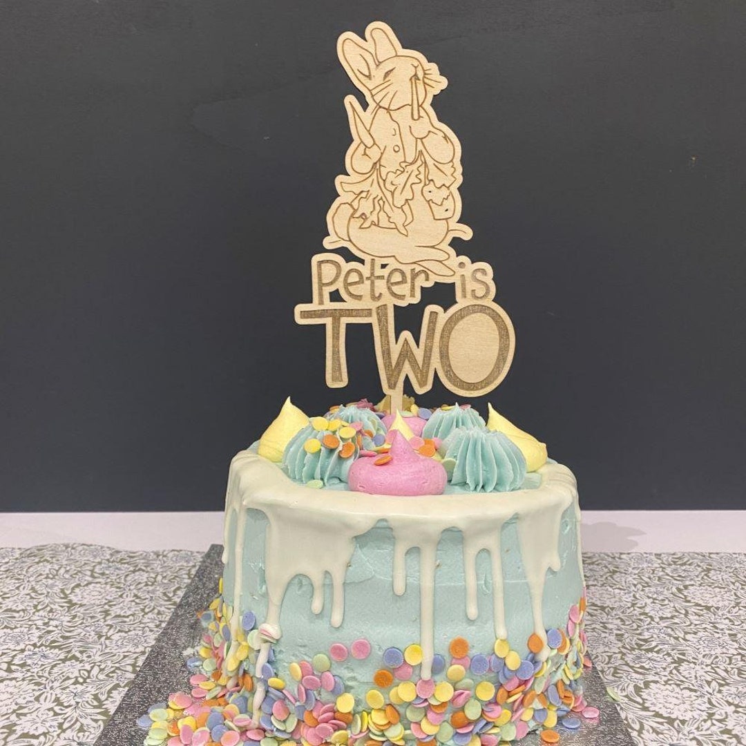 Personalised Peter Rabbit Cake Topper, 1st 2nd Birthday Wooden Cake ...
