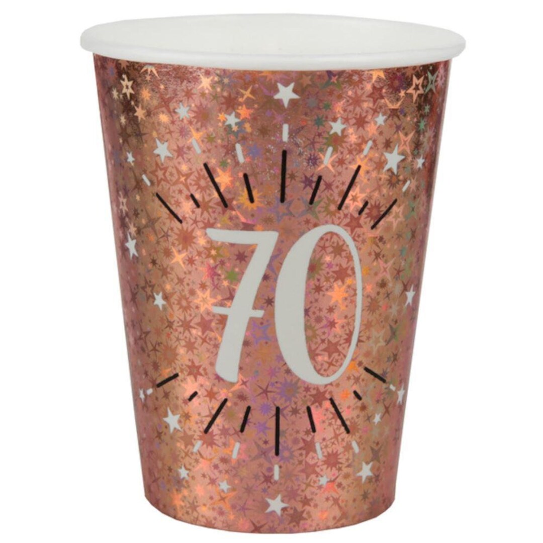 10 Rose Gold 70th Birthday Cups, Sparkling Foil 70th Party Cups, 70th ...