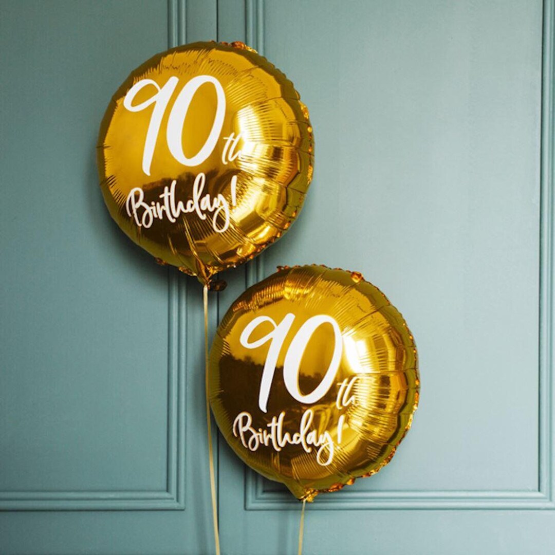 Gold 90th Birthday Balloon, Helium Birthday Balloons, 90th Birthday ...