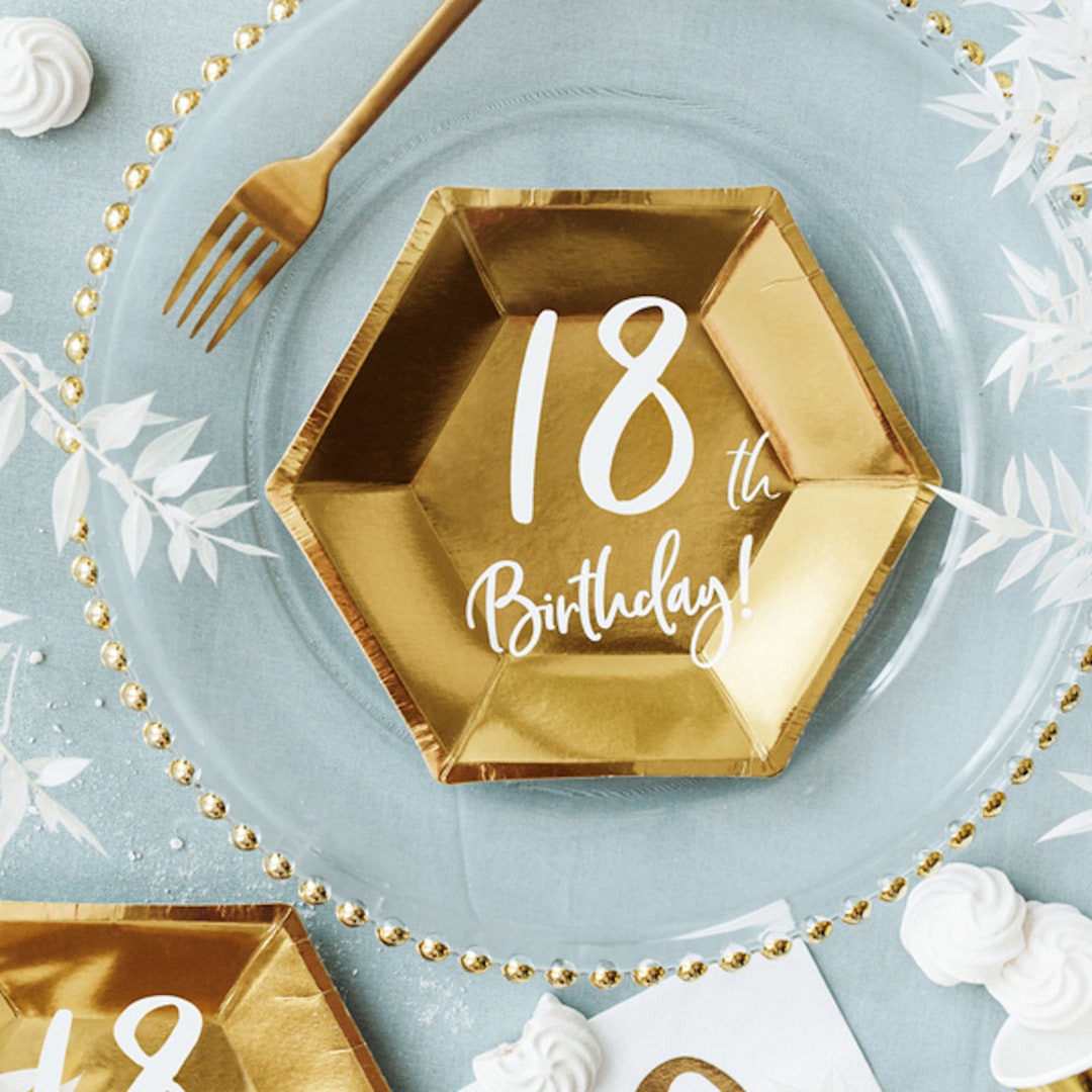 6 Gold 18th Birthday Paper Plates, 18th Party Decorations, 18th ...