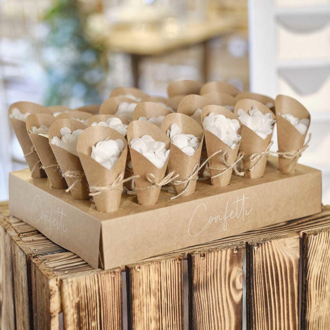 24 Cone Wedding Confetti Tray, Rustic Wedding Ceremony Confetti ...