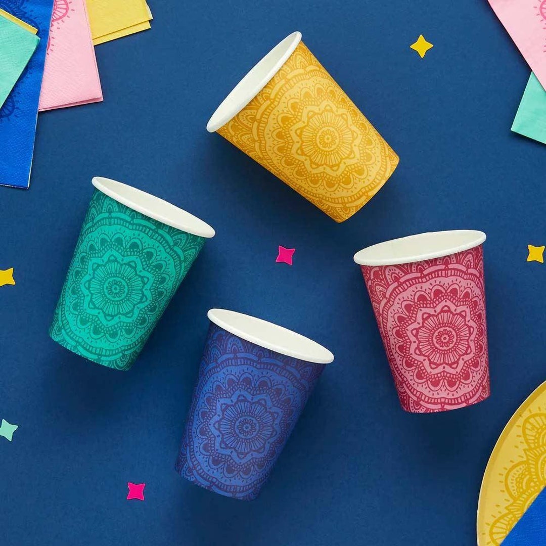 8 Madala Diwali Multi Coloured Paper Cups, Rainbow Party Cups, Birthday ...