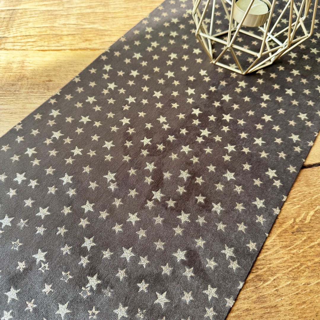 Chocolate Brown Velvet Table Runner With Stars, Luxury Festive Table ...