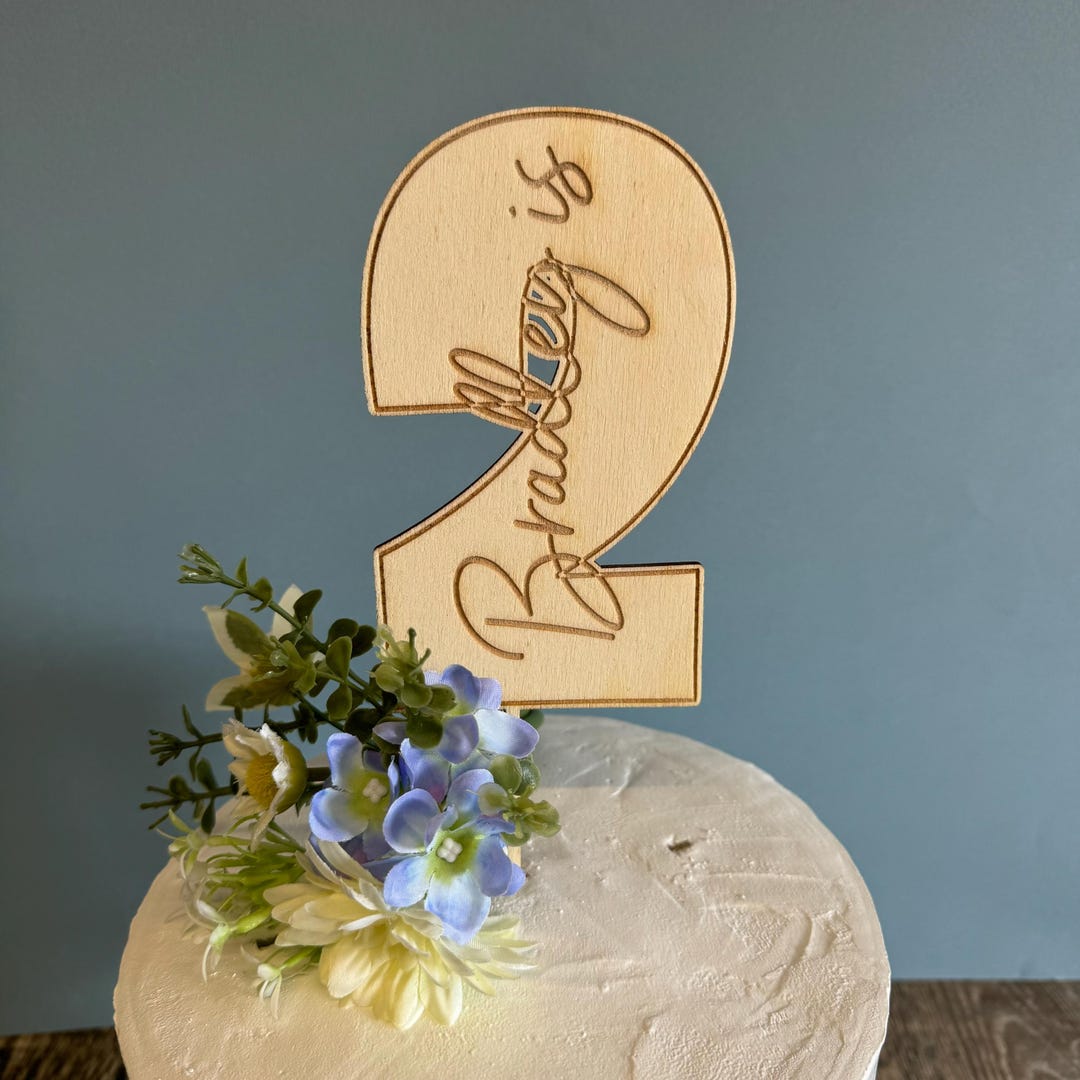 Personalised Wooden 2nd Birthday Cake Topper, Number 2 Cake Topper With ...