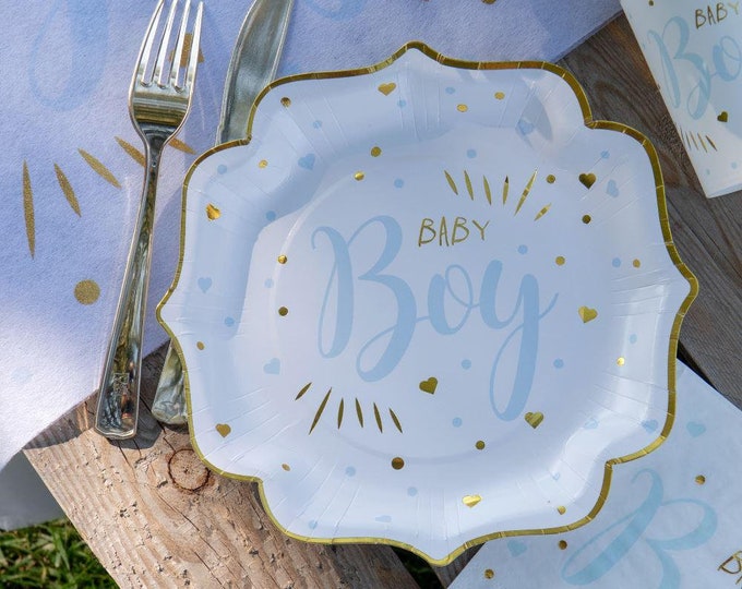 10 Gold Baby Boy Paper Plates Blue Baby Shower Plates Gender - Etsy