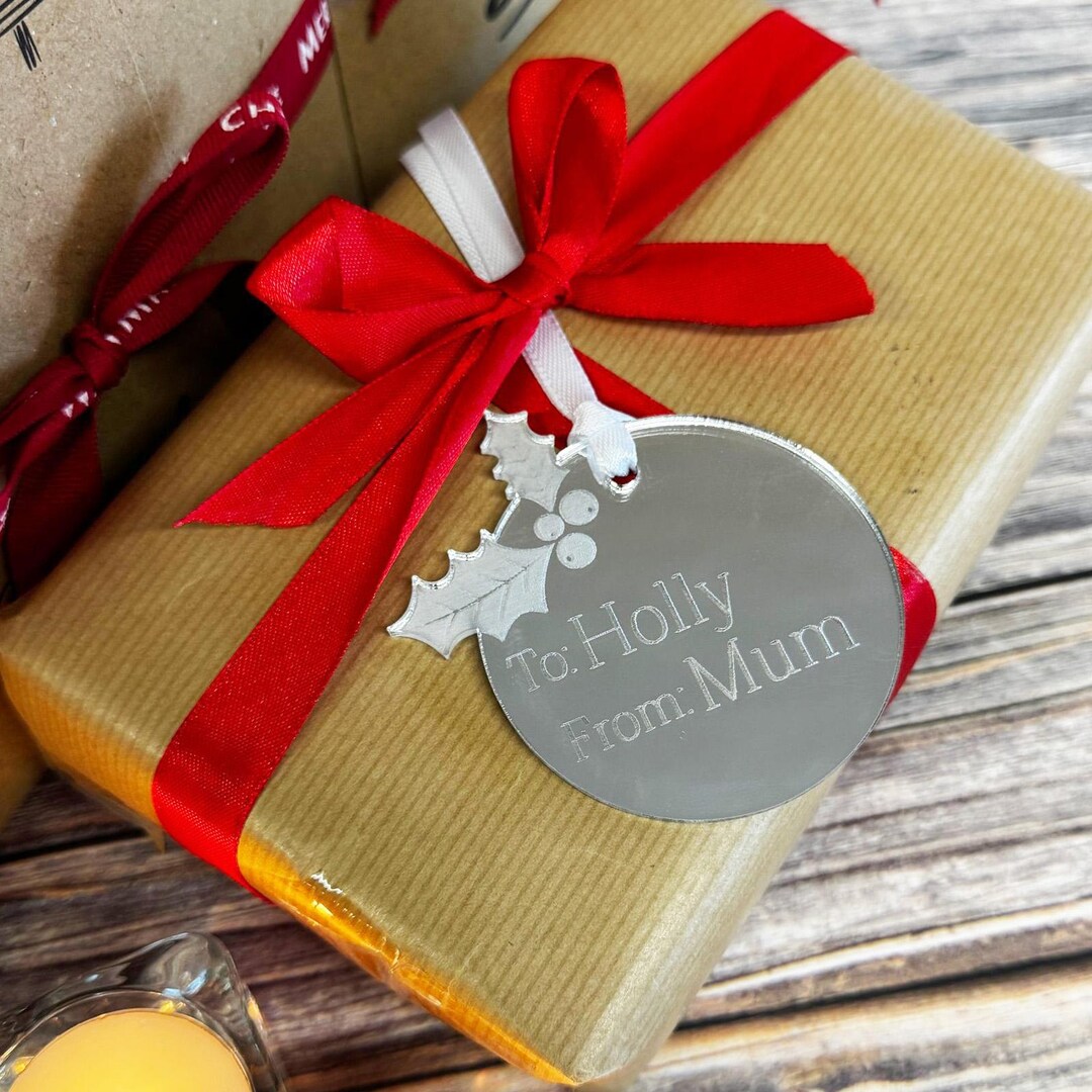 Personalised Christmas Pudding Gift Tag, Custom Silver Mirror Acrylic ...