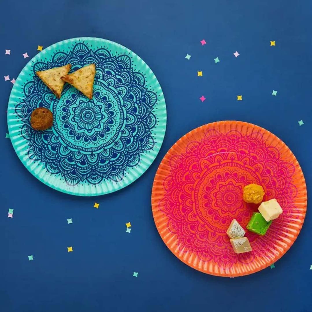 2 Diwali Large Platter Plates, Diwali Tableware, Large Paper Plates ...