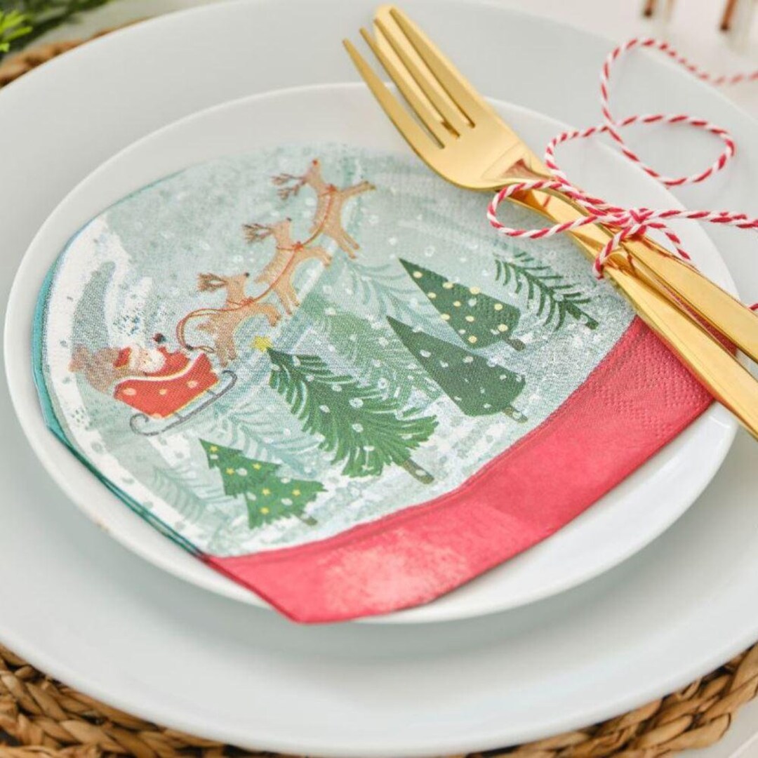 16 Christmas Novelty Paper Napkins, Snow Globe Shaped Santa Napkins ...